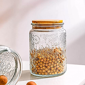 ANSQU Vintage Glass Jar Canister Airtight Storage Jar Container with Bamboo Wooden Lid for Kitchen Counter, Pantry, Coffee, Tea, Sugar, 23.7 FL oz