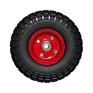 EZ Travel Collection, Heavy Duty Flat Free 10" Tire Wheels, Extra Wide Tires for Wagon, Dolly, Hand Truck, and Cart – Pack of Two (Red)