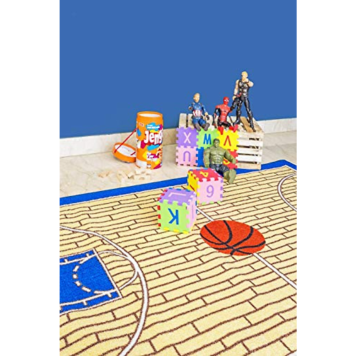 Furnish my Place 695 Basketball Blue Kid Play Area Rug for Bathroom, Playroom & Kindergarten Classroom, Basketball Court, Blue (3'3"x5')