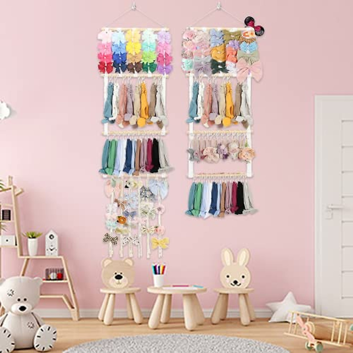 Watbeyoz Headband Hair Bows Holder Organizer for Girls，Hanging Baby Headband Holder Storage Organizer Wall Decor for Toddler Girls Room Door,Closet,Wall (White)