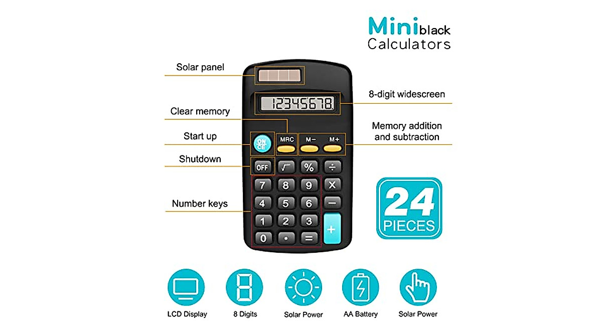 24 Pack Basic Calculators for Students - Pocket Size