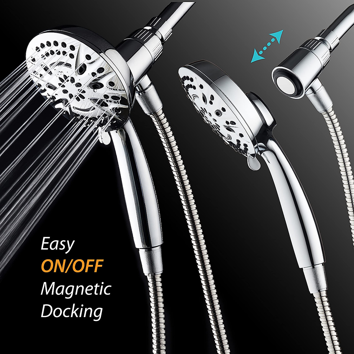 AquaDance New Magnetic Guidance Docking System - High-Pressure 8-setting Handheld Shower Head with Giant 5 inch Face, Magnetic Bracket, Extra-long 72 inch Stainless Steel Hose/All Chrome Finish