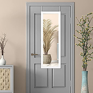 COSTWAY Full Length Mirror Jewelry Cabinet, Wall Door Mounted Jewelry Organizer w/Makeup Mirror, Ring Slots & Necklace Hooks, Large Storage Jewelry Armoire for Bedroom, Dressing Room (White)