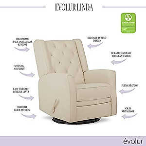 Evolur Linda Glider/Swivel Reclining Easy Assembly Chair, Shell