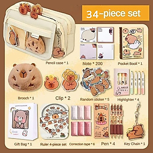 COPAMVR Pencil Case Large Capacity Pencil Pouch Aesthetic with Multi-Pieces Ultimate Organizer Kit: Spacious & Chic Pouch with Premium Assorted Essentials (Brown-B set), PB9587