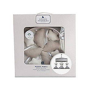 Living Textiles Baby Musical Mobile - White Stars | Crib Toy, Knitted Hanging Toys, Nursery Decor, Calming Soother with 12 Lullabies | Baby Essential and Perfect Baby Toy for Boys and Girls