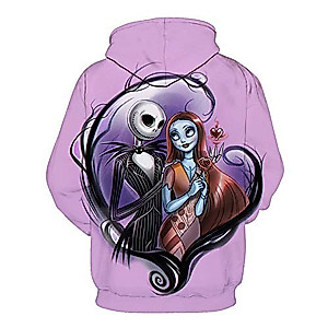 Adult Jack & Sally Skellington Hoodie Animation 3D Paint Pullover Christmas Sweatshirts XL