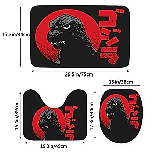 God-Zilla 4-Piece Shower Curtain Set, Shower Curtain, Non-Slip Carpet, Toilet Lid and Bath Mat, Good Looking and Durable, Suitable for Overall Bathroom Decoration