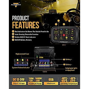 Auxbeam RGB Bluetooth 8 Gang Switch Panel AR-820 Toggle Momentary Pulsed Switch Pod for Truck UTV Offroad Boat with 47 inch Extension Wiring Harness