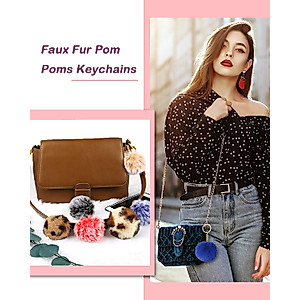 Auihiay 40 Pieces Pom Poms Keychains Fluffy Balls Pompoms Key Chain Faux Rabbit Fur Pompoms Keyring for Girls Women Hats Bags Knitting Accessories