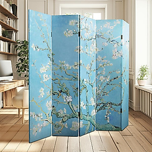 ARSTRIA 5-Panel Folding Room Divider Privacy Screen Van Gogh's Almond Blossoms Painting Canvas Foldable Portable Room Separating Divider Room Partition Freestanding Home Decor 71'' High