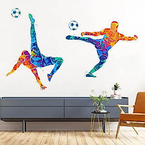 WOYINIS Colors Splash Soccer Players Wall Decal Creative Removable Football Players Silhouette Wall Stickers Peel and Stick Sports Wall Decal Art Murals for Boys Teens Room Nursery Playroom Wall Decor