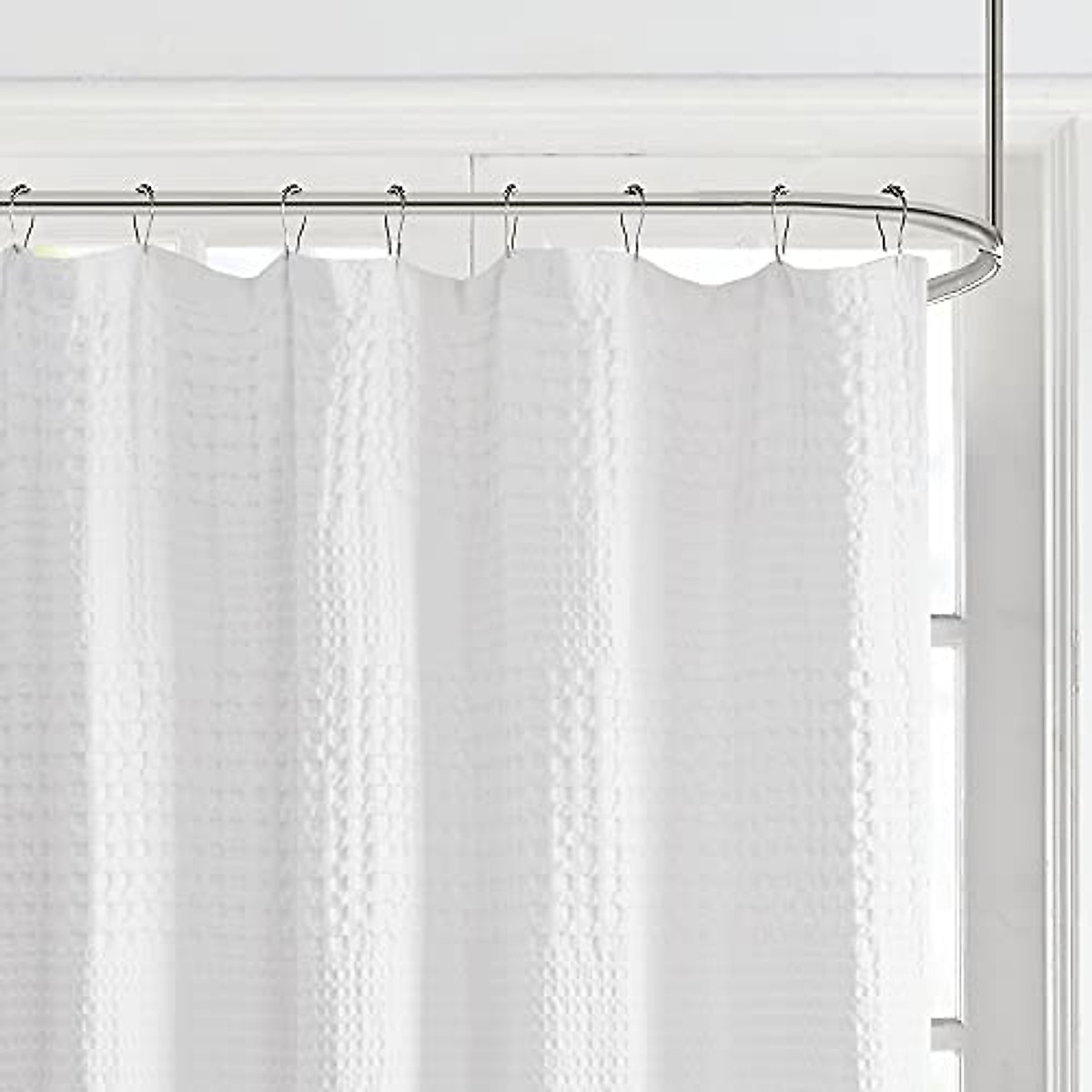 Madison Park Arlo 100% Cotton Shower Curtain, Texture Waffle Weave Design 800 GSM Hotel Quality, Soft Trendy Bathroom Décor, Machine Washable, Bathtub Fabric Privacy Screen, 72" x 72", White