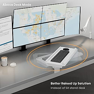 Tilt&Height Adjustable Keyboard Tray Under Desk&Above Desk - Klearlook 2 in 1 PU Leather Sit Stand Keyboard Riser w/360° Rotation, 25x11"Clamp-on Keyboard Stand Desk Extender w/Wrist Rest&Drawer-White