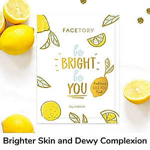 FACETORY Be Bright Be You Illuminating Gold Foil Mask with Vitamin C - Improve Oily, Combo, Dry, and Dull Skin - Moisturizes, Revitalizes, and Evens Out Skin Tone (Pack of 10)