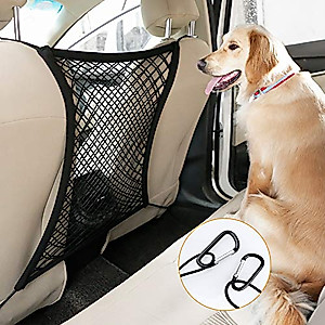 rabbitgoo Dog Car Net Barrier, Pet Barrier with Metal Hooks & Stretchable Mesh, Car Divider & Storage Bag, SUVs -Easy Install, Drive Safely with Children & Pets