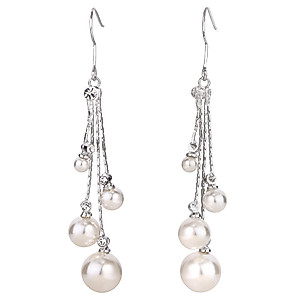 EleQueen Women's Silver-tone Crystal Simulated Pearl 4 Chain Bridal Long Dangle Hook Earrings Ivory Color