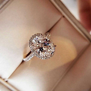 Blocaci Oval Engagement Rings for Women White Gold, 2 Carat Center Oval Moissanite Rings Platinum Plated Silver 10K 14K 18K Gold Wedding Anniversary Promise Rings with Text Engraving (10K Gold)