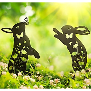 Doesen Metal Bunny Garden Decor, 17" Rabbit Yard Decor, Metal Yard Art Animals Garden Stakes Rabbit Silhouette, Rabbit Yard Decorations Outdoor, Bunny Garden Art for Flowerbeds Planters Patios Lawn