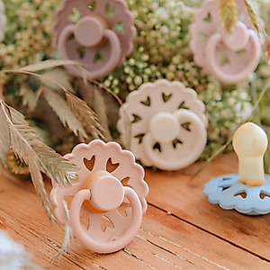 FRIGG Andersen Fairytale Natural Rubber Baby Pacifier | Made in Denmark | BPA-Free (Cream/Blush, 0-6 Months)