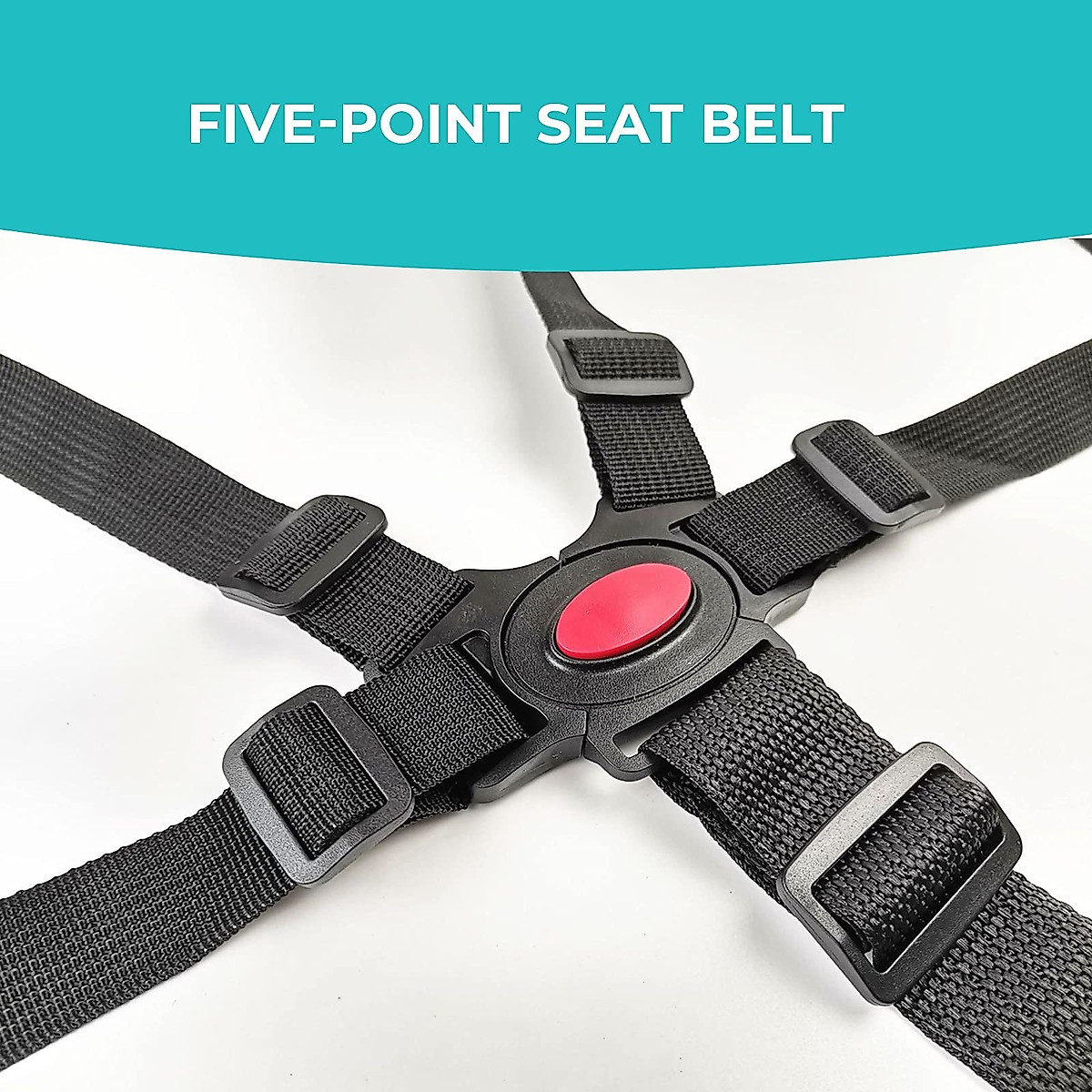5 Point Harness Seat Belt，Adjustable Baby Seat Belt Full Protection Security Harness Seatbelt for High Chair and Pushchair Black