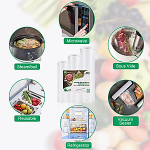 Foovick Vacuum Sealer Bags - Pack of 3 Vacuum bags with 30 Label Sheets, Perfect Sous Vide Bags for Food Saving - Sizes 8 in x 12ft, 10 in x 12ft, 11 in x 12ft