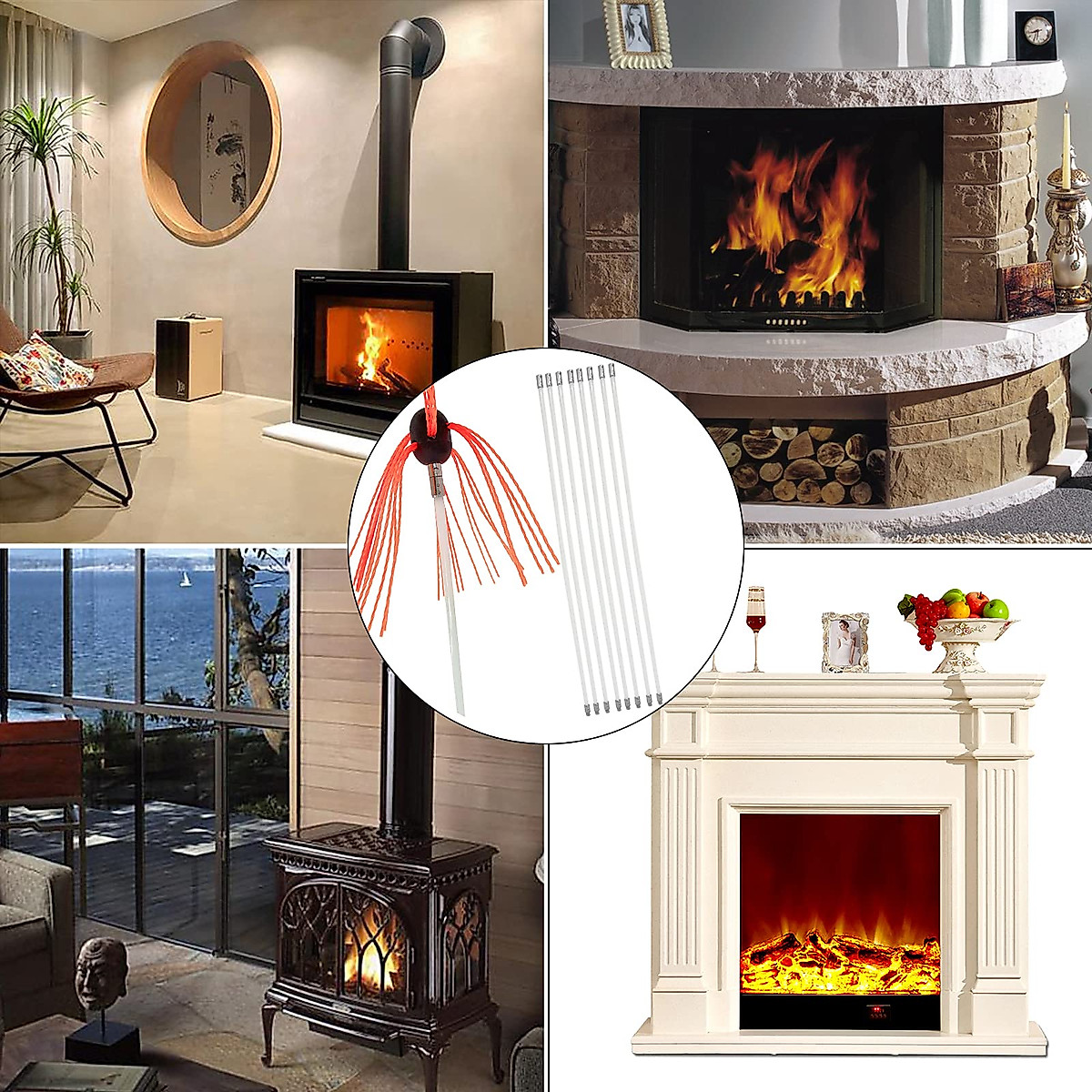 HOMOKUS 30FT Chimney Cleaning Brush Kit Chimney Brush Kit with 9 Nylon Flexible Rods Rotary Flexible Rods Electrical Drill Drive Sweeping Cleaning Tool Kits