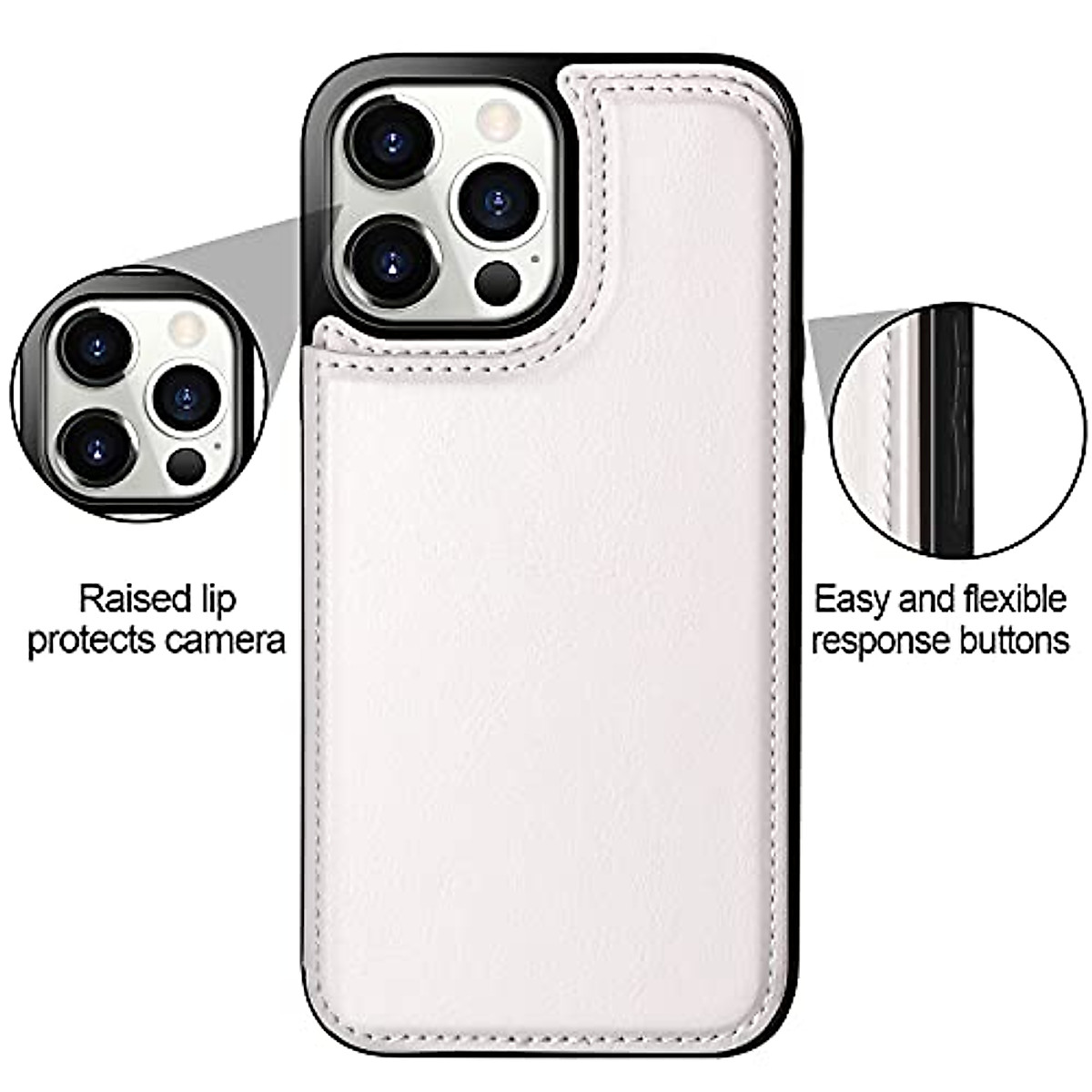HianDier Wallet Case Compatible with iPhone 13 Pro MAX Case 5G 6.7-inch Slim Protective with Credit Card Slot Holder Flip Folio Soft PU Leather Magnetic Closure Cover, White