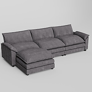 JUMMICO 119” Sectional Sofa Modern Deep Couch with Reversible Ottoman, L-Shaped Chenille Fabric Modular Sofa Sleeper Comfy for Living Room/Bedroom/Apartment (Grey, L Shaped Sofa)