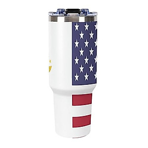 Azore U.S. Flags Insulated Tumblers with Handle Stainless Steel Coffee Mug Funny Travel Cup with Lid Straw 40oz