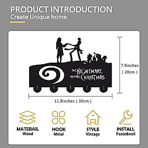 The Nightmare Before Christmas Key Hooks-Wall Hooks Heavy Duty 20LB(Max),Wall Décor,Wood Coat Hooks, Key Holder,Key Hanger for Wall、Entryway and Kitchen