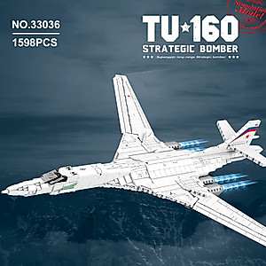 MISINI 33036 Aircraft Building Blocks Kit, 1598 Pcs Soviet Supersonic TU-160 Strategic Bomber White Swan Aricraft Model Building Blocks, Jets Building Blocks Sets, Gifts for Military Fans and 14+