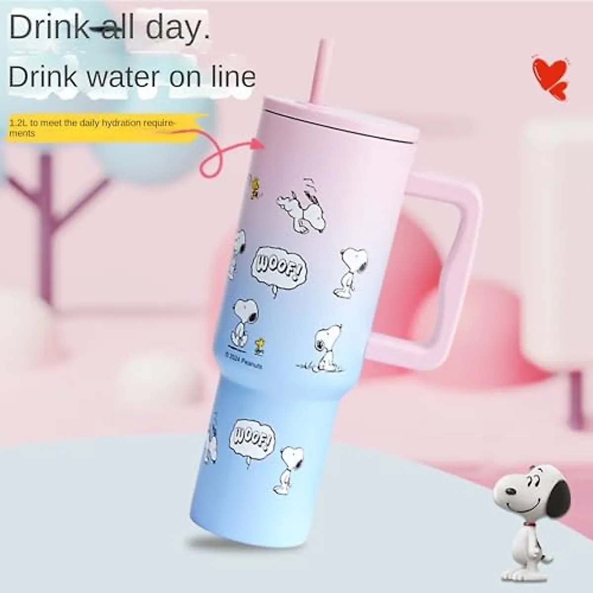 newdou A gift for ladies and girls. A stainless steel tumbler with a handle, a travel coffee cup, suitable as a birthday or Christmas gift. Capacity: 40 ounces.