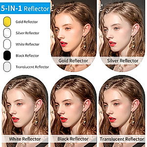 FOTOCREAT Portable 5-in-1 Oval 60”X80”/150X200cm Reflector Translucent Professional Collapsible Multi-Disc Light Reflector with Handles Silver, Black, Gold, White Surface for Photography Photo Studio