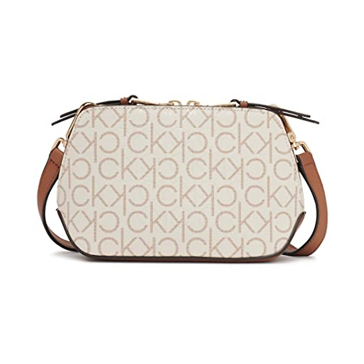 Calvin Klein Lucy Triple Compartment Crossbody, Vanilla/Khaki/Caramel Embossed