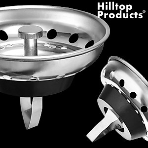 2 Pack - Kitchen Sink Strainer and Stopper Combo Basket Spring Clip Replacement for Standard 3-1/2 inch Drain, Stainless Steel Basket and Rod, Rubber Stopper Bottom