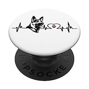 German Shepherd EKG Heartbeat Heart Line With Paw Print PopSockets PopGrip: Swappable Grip for Phones & Tablets