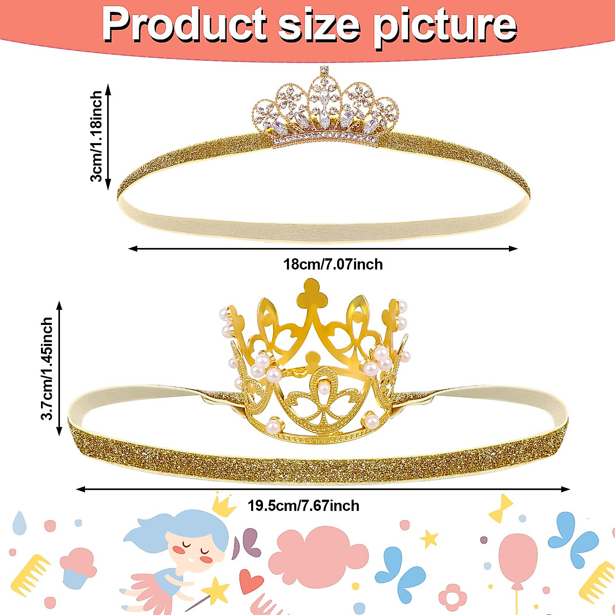 Gold Baby Crown Baby Tiara Baby Crown Headband Crystal Crown Hair Belt for Little Girl Infant Princess Tiaras Birthday Elastic Hair Band for Photography Headband Props
