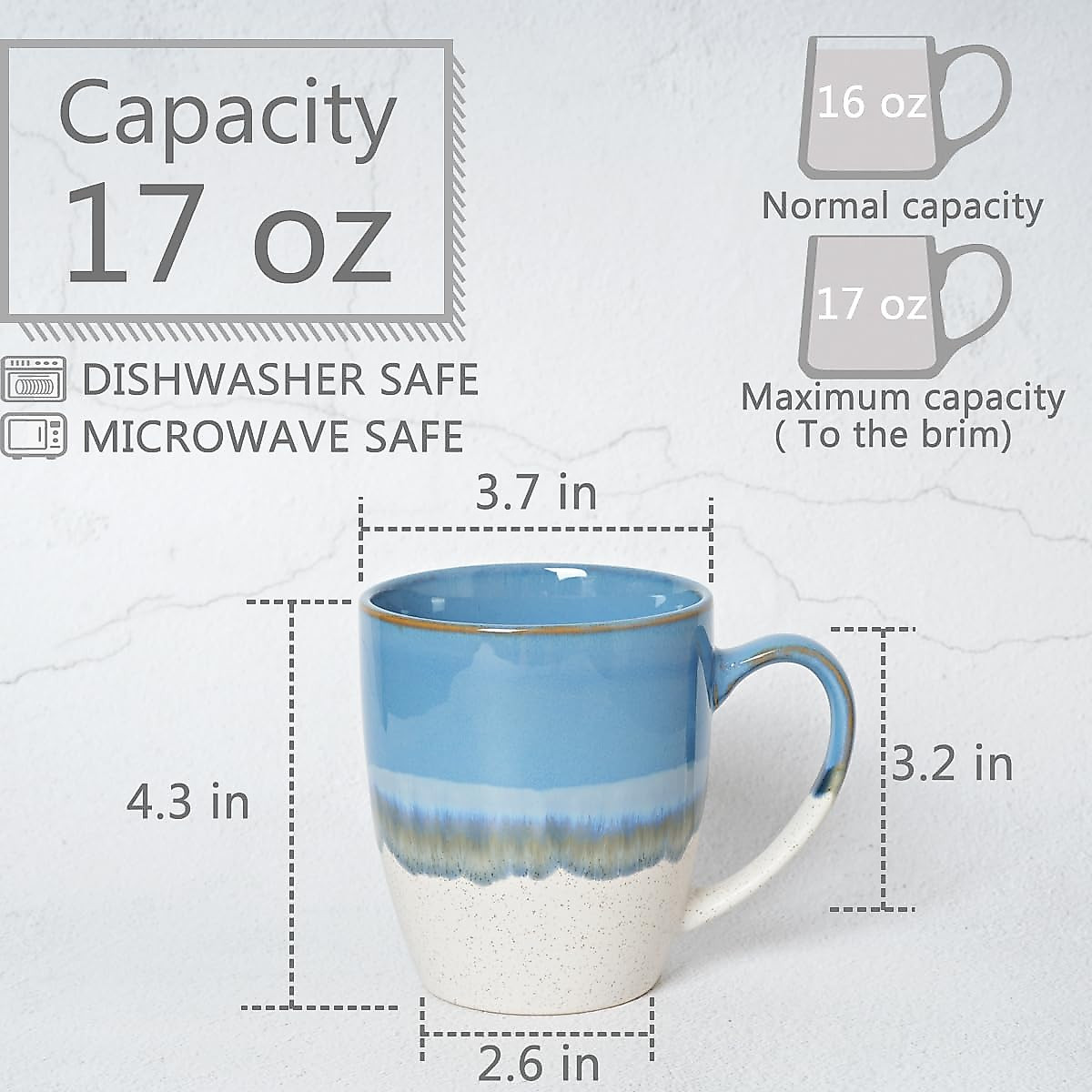 Bosmarlin Ceramic Coffee Mug Set of 4, 17 Oz, Coffee Cups with Big Handle, Microwave Safe, Unique Reactive Glaze