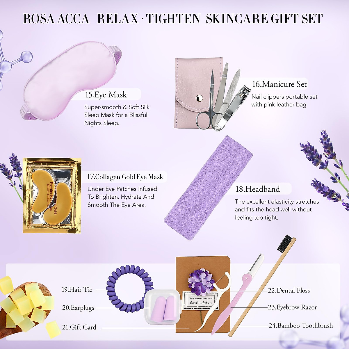 Facial Skin Care Set & Spa Kit - Mothers Day Gift Ideas, Self-care Relaxation Gifts, Skin Care Collection with Essential Oils, Hyaluronic Acid, Vitamin E. (Lavender)