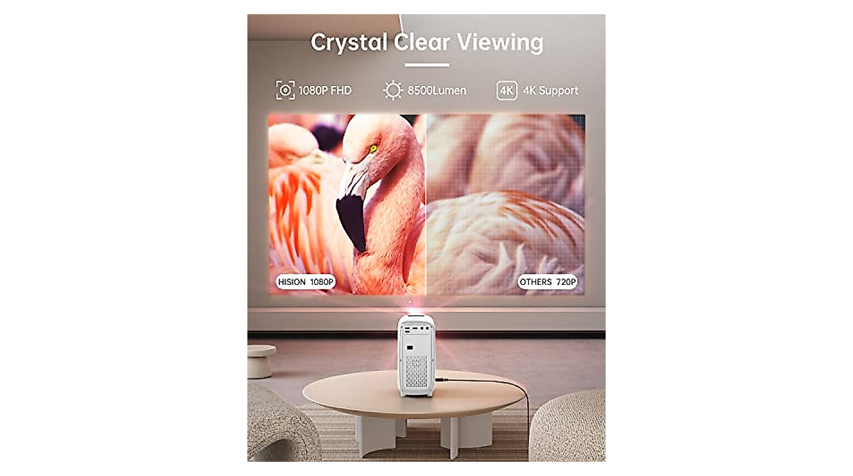 HISION Mini Bluetooth Projector - 1080P, 4K, 8500L