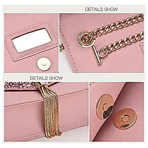 GM LIKKIE Crossbody Clutch Purse for Women, Glitter Evening Bag, Sequin Tassel Wedding Handbag for Party (Pink)