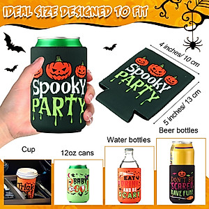 Potchen 24 Pcs Halloween Beer Can Cooler Sleeves 12 oz Soda Beer Drink Cooler Sleeve Reusable Neoprene Witch Skull Can Holders Bottle Covers for Halloween Party Supplies (Dark Color,Slang)