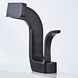Bathroom Faucet Deck Mounted Brass Single Handle Single Hole Cold Hot Water Bathroom Sink Faucet,Black