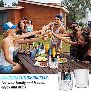 12 Pcs Plastic Ice Buckets with Handle Clear Wine Bucket Round Champagne Bucket Large Wine Cooler Bucket Portable Party Tubs for Drinks Chiller Bin for Beer Bottle with Handles (6.5 x 6.9 x 5.5 Inch)
