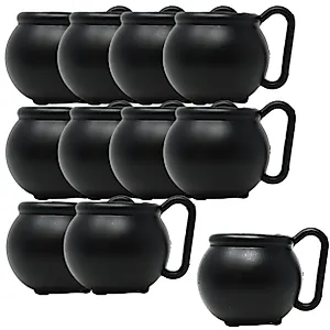 4E's Novelty Set of 12 Black Cauldron Mugs 12 oz, Halloween Cauldron Cups for Drinks - Durable BPA-Free Plastic Halloween Mugs, Witch Mug Party Favors, Spooky Halloween Mugs, Decor Table Party Favors