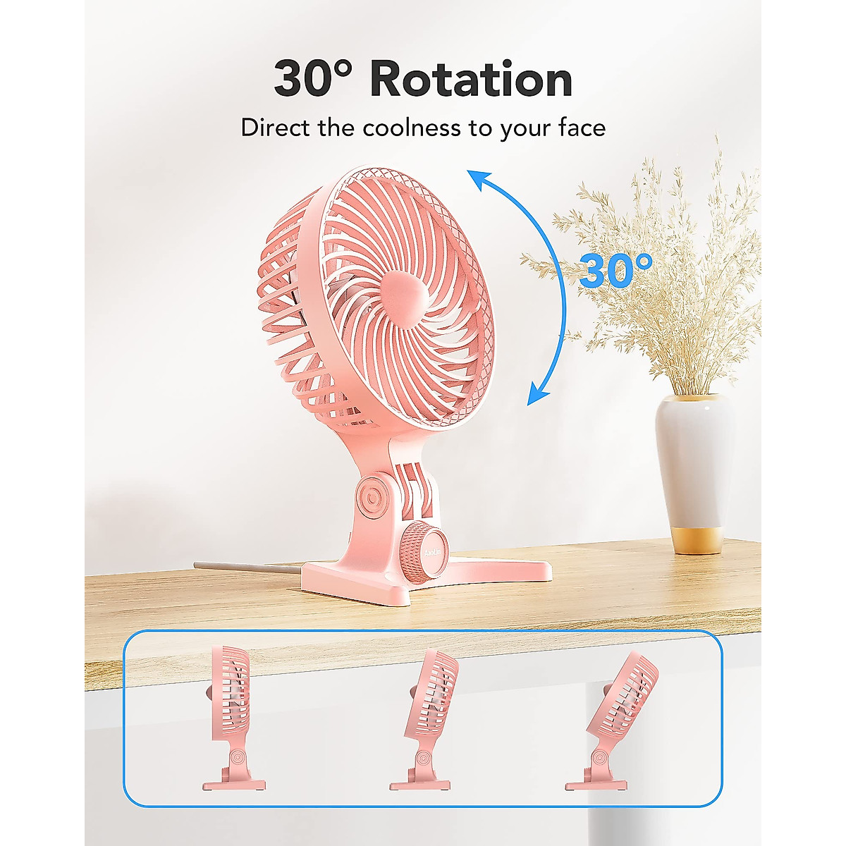 AaoLin USB Desk Fan, Small Fans with CVT Variable Speeds, Strong Cooling Airflow, Quiet Portable, Desktop Mini Personal Table Fan for Room, Home,Office, Bedroom, Pink