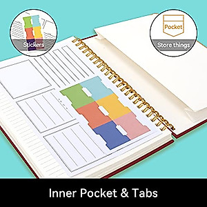 Alltree Lined Spiral Notebook, Hardcover Notebook for Work, Medium A5-6 inches x 8.5 inches,Spiral Journal with Pen Loop, Pocket, 160 Pages, Burgundy