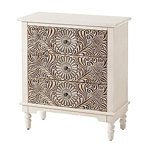 COSIEST 3 Drawers Accent Dresser, Vintage Small Accent Chest with 4 Wood Legs, Free-Standing Buffet Server Nightstand End Table for Bedroom, Living Room, Entryway