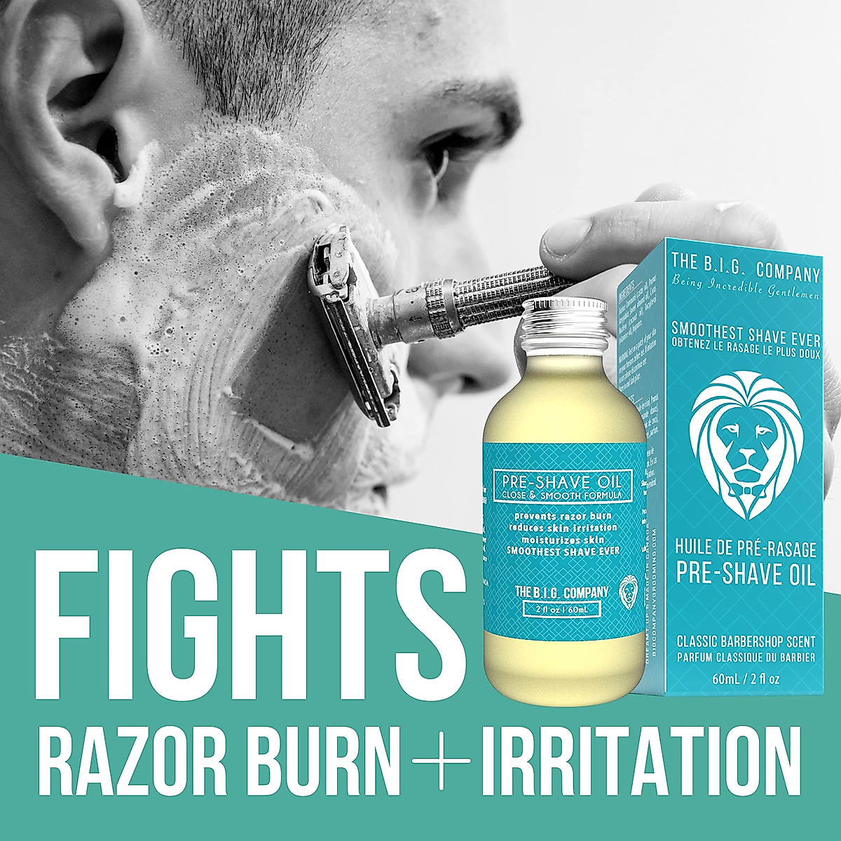 Pre Shave Oil for Men - Shaving Oil Made with Natural Oils - Good for Close Shave and Smooth Shave - Suitable for Sensitive Skin - Use on Face or Head - Classic Barbershop Scent - 60ml